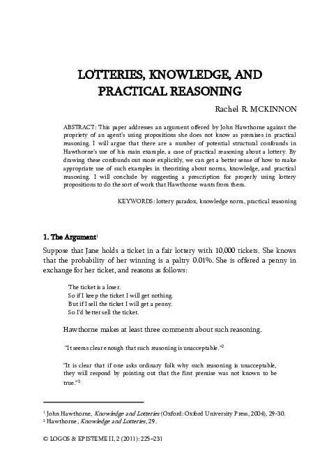 (PDF) Knowledge, Lotteries, and Practical Reasoning