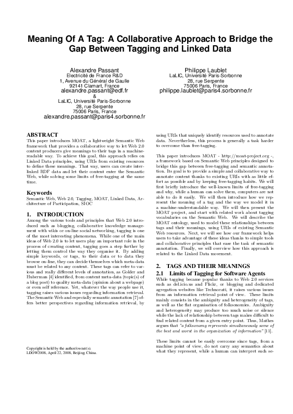 (PDF) Meaning Of A Tag: A Collaborative Approach to Bridge the Gap ...