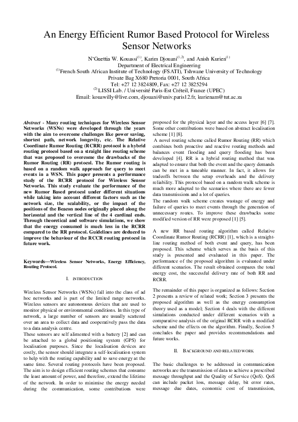 (PDF) An Energy Efficient Rumor Based Protocol for Wireless Sensor Networks