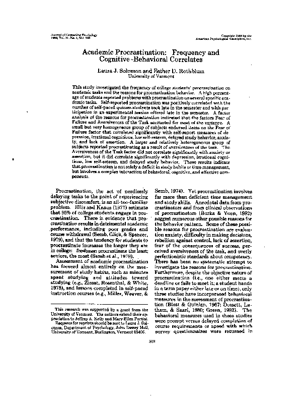 (PDF) Academic Procrastination Frequency