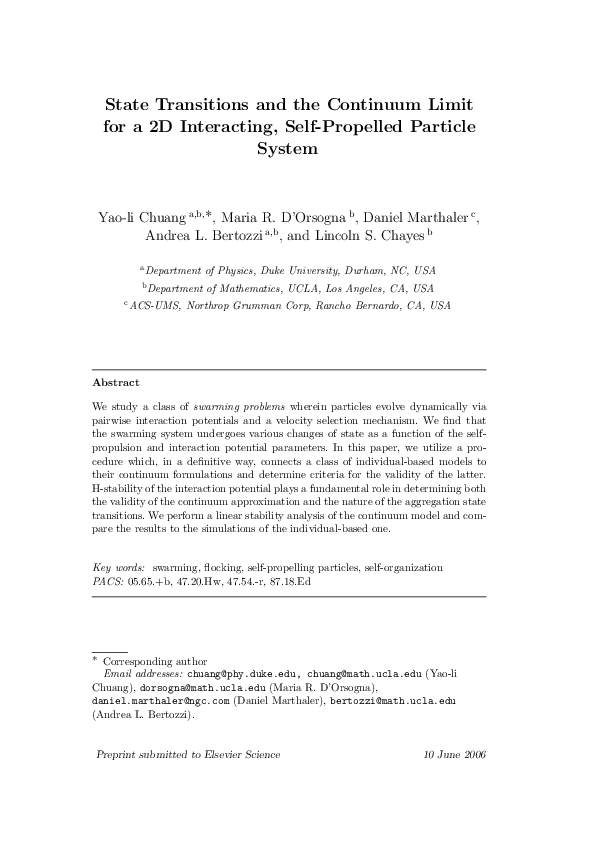 (PDF) State Transitions and the Continuum Limit for a 2D Interacting, Self-Propelled Particle ...