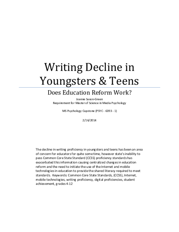 (DOC) Writing Decline in Youngsters and Teens: Does Writing Reform Work?