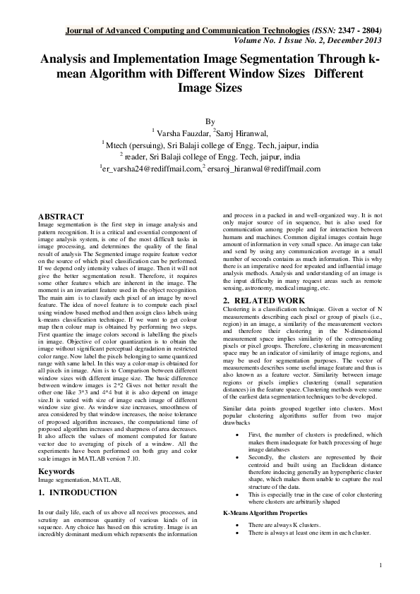 Pdf Analysis And Implementation Image Segmentation Through K Mean Algorithm With Different