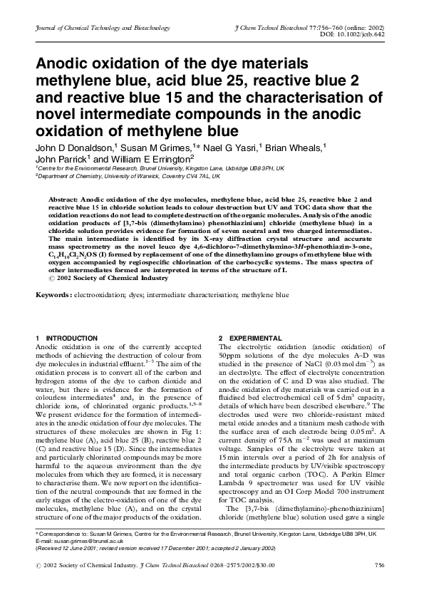 (PDF) Anodic oxidation of the dye materials methylene blue, acid blue ...