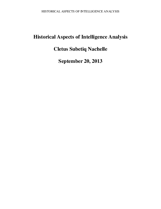 (PDF) HISTORICAL ASPECTS OF INTELLIGENCE ANALYSIS Historical Aspects of ...