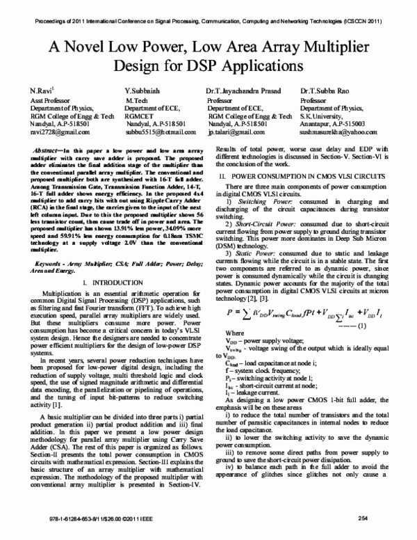 (PDF) A Novel Low Power, Low Area Array Multiplier Design for DSP Applications