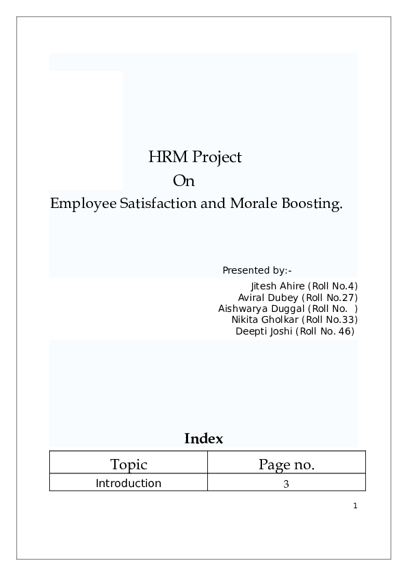 (PDF) HRM Project On Employee Satisfaction and Morale Boosting