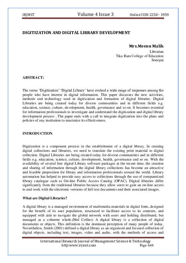 (PDF) DIGITIZATION AND DIGITAL LIBRARY DEVELOPMENT