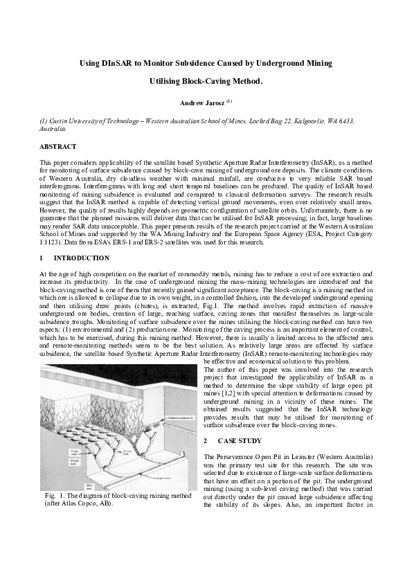 (PDF) Using DInSAR to Monitor Subsidence Caused by Underground Mining Utilising Block-Caving Method.