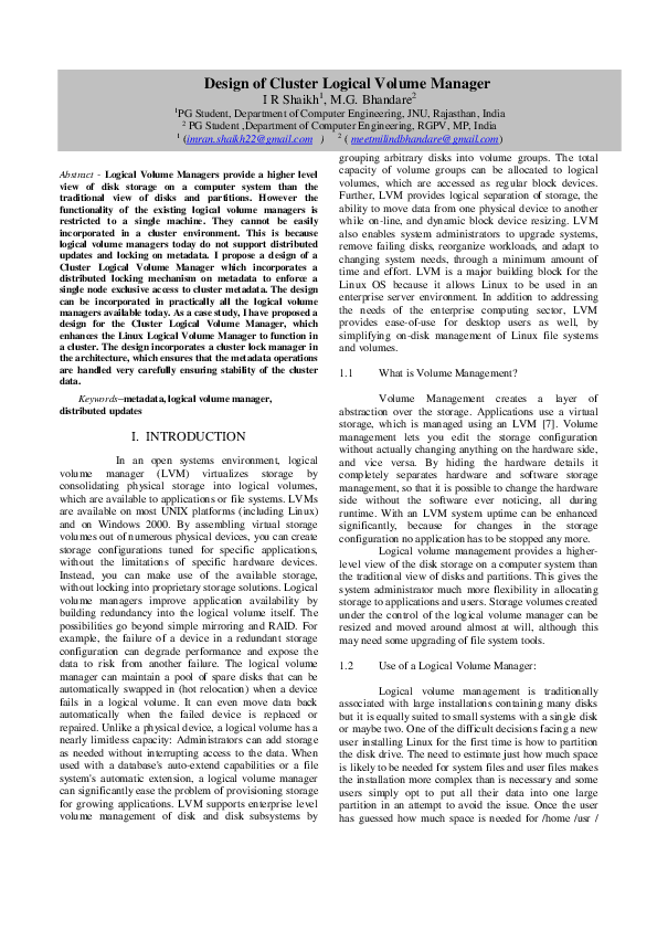 (PDF) Design of Cluster Logical Volume Manager