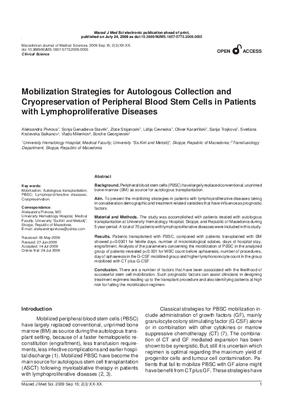 (PDF) Mobilization Strategies for Autologous Collection and ...