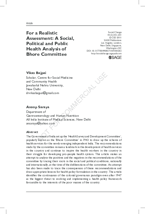 (PDF) For a Realistic Assessment: A Social, Political and Public Health ...