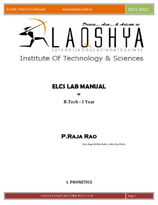 (PDF) ELCS LAB MANUAL for B.Tech -I Year