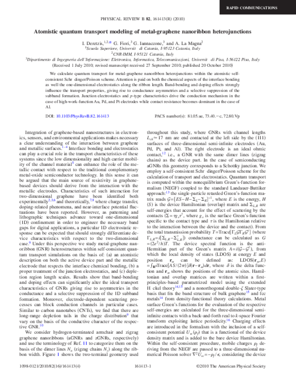 (PDF) Atomistic quantum transport modeling of metal-graphene nanoribbon ...