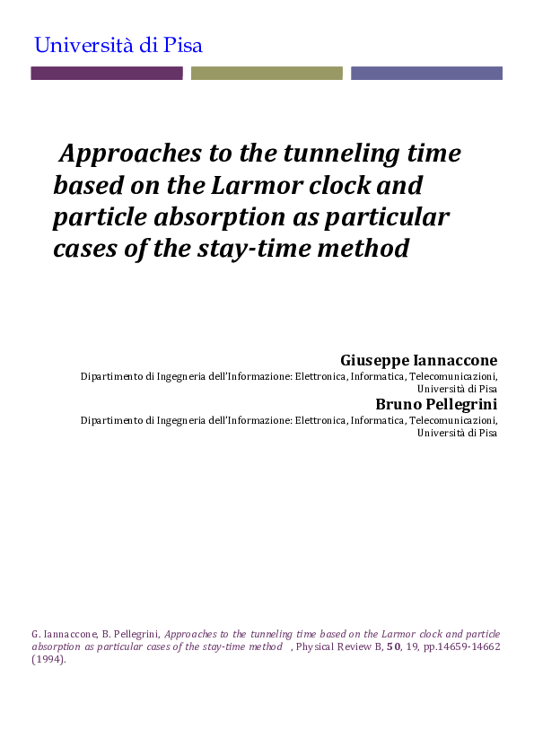 (PDF) Approaches to the tunneling time based on the Larmor clock and ...