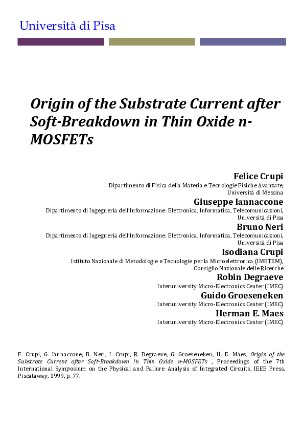 (PDF) Origin of the Substrate Current after-Soft Breakdown in Thin Oxide n- MOSFETs