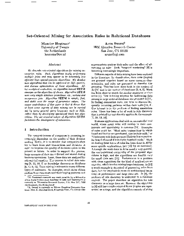 Pdf Set Oriented Mining For Association Rules In Relational Databases