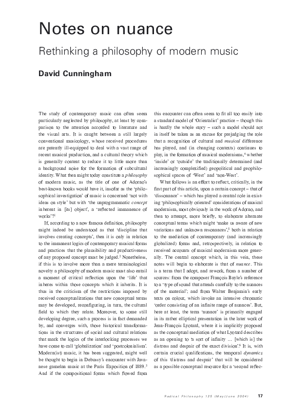(PDF) Notes on Nuance: Rethinking a Philosophy of Modern Music