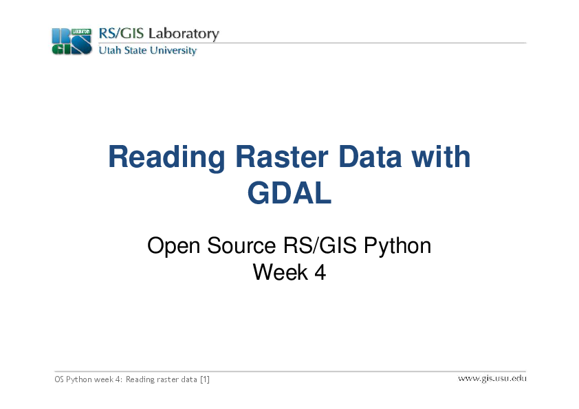 (PDF) Reading Raster Data with GDAL