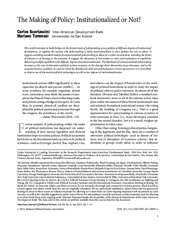 (PDF) The Making of Policy: Institutionalized or Not?