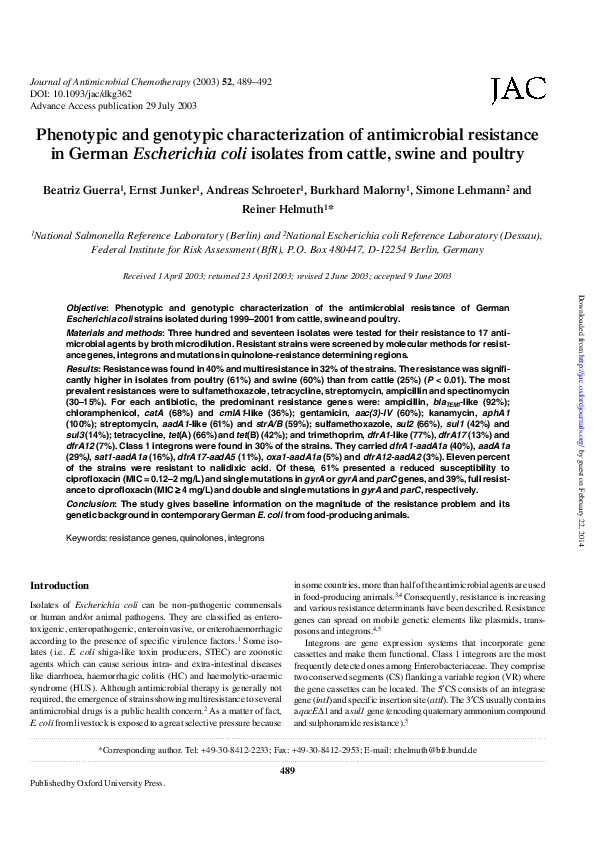 (PDF) Phenotypic and genotypic characterization of antimicrobial resistance in German ...