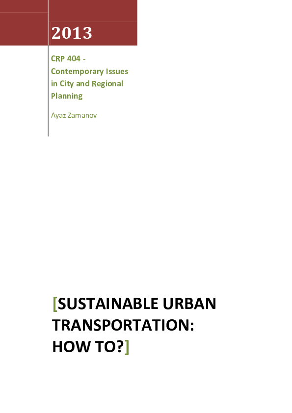 (PDF) SUSTAINABLE URBAN TRANSPORTATION: HOW TO?