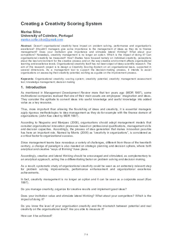 (PDF) Creating a Creativity Scoring System