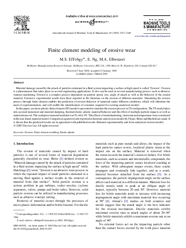 Finite element modeling of erosive wear