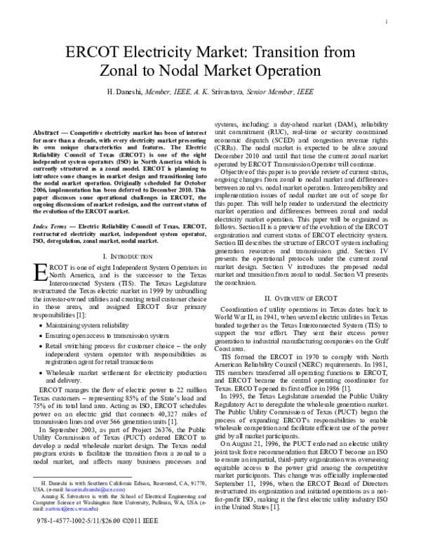 (PDF) ERCOT Electricity Market: Transition from Zonal to Nodal Market ...