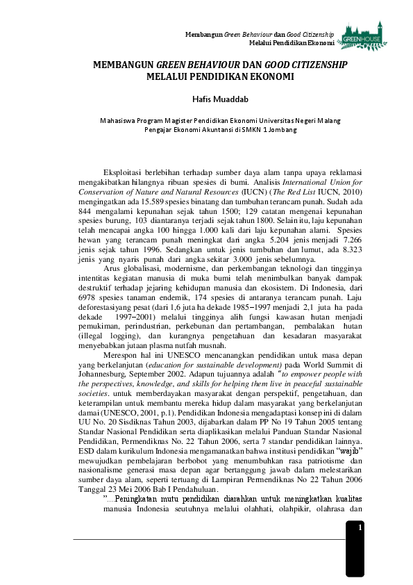 (PDF) Membangun Green Behaviour dan Good Citizenship Melalui Pendidikan Ekonomi
