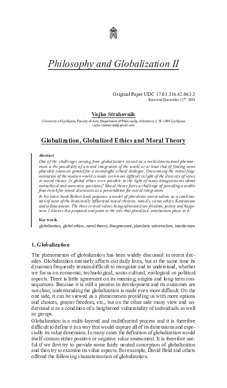 (PDF) Globalization, Globalized Ethics and Moral Theory