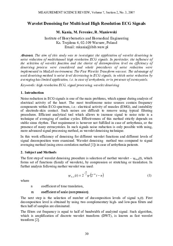 (PDF) Wavelet Denoising for Multi-lead High Resolution ECG Signals