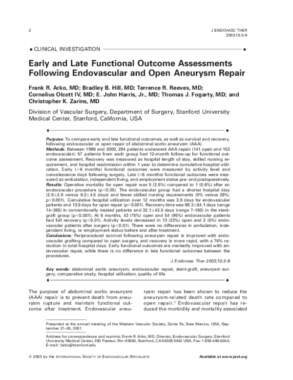 (PDF) Early and Late Functional Outcome Assessments Following ...