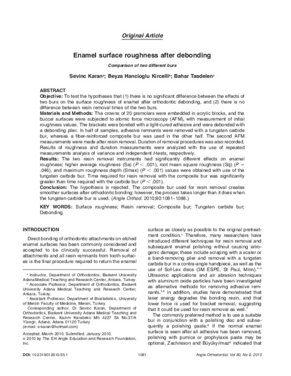 Enamel Surface Roughness After Debonding Comparison Of Two Different Burs