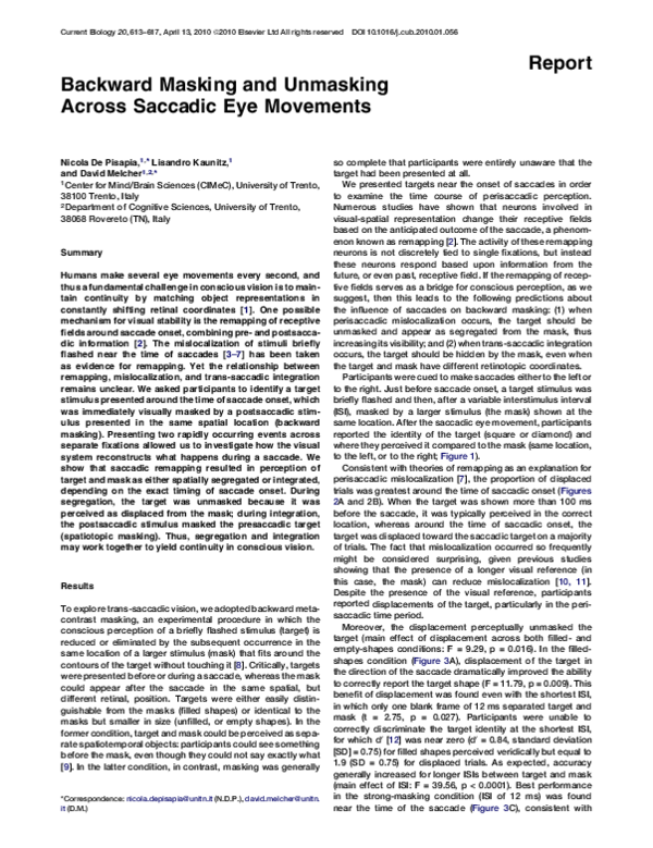 (PDF) Backward Masking and Unmasking Across Saccadic Eye Movements