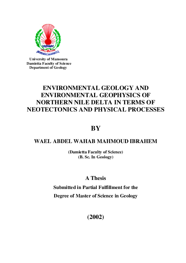 (PDF) Environmental Geology and Environmental Geophysics of Northern ...