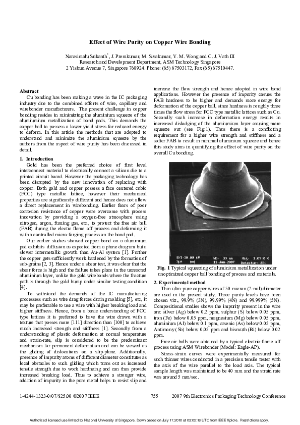 (PDF) Effect of Wire Purity on Copper Wire Bonding