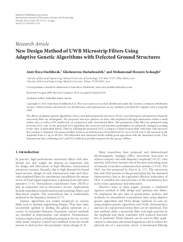 Pdf New Design Method Of Uwb Microstrip Filters Using Adaptive Genetic Algorithms With 5588