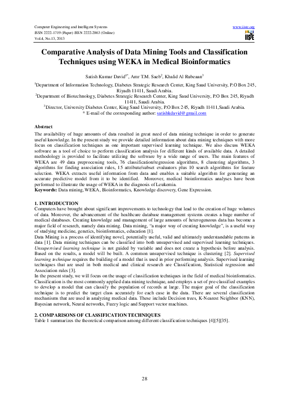 Pdf Comparative Analysis Of Data Mining Tools And Classification Techniques Using Weka In 