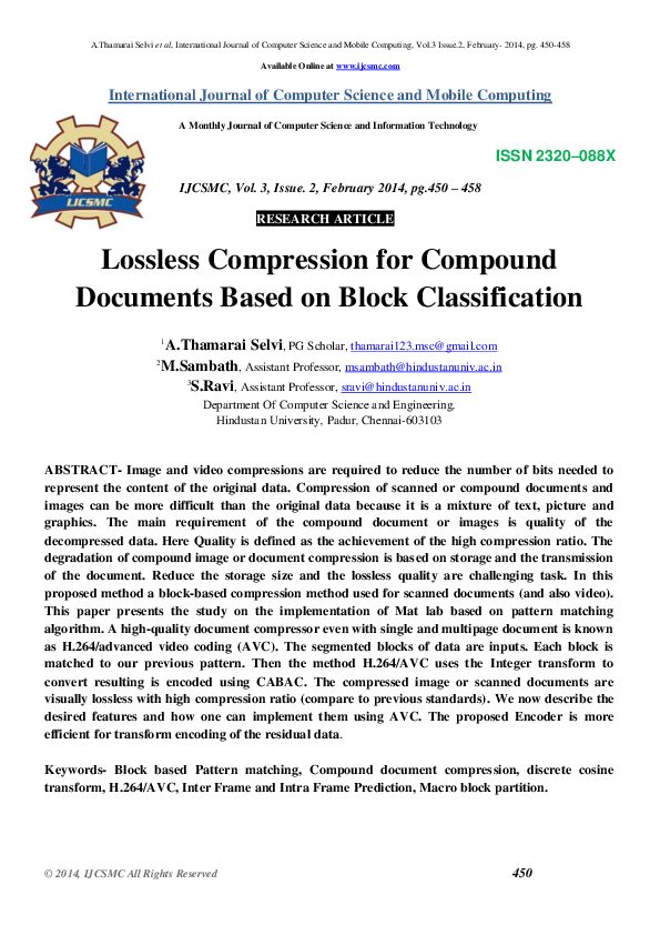 (PDF) Lossless Compression for Compound Documents Based on Block Classification