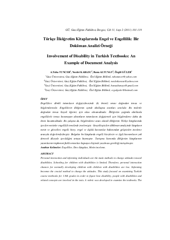 (PDF) Involvement of Disability in Turkish Textbooks: An Example of ...