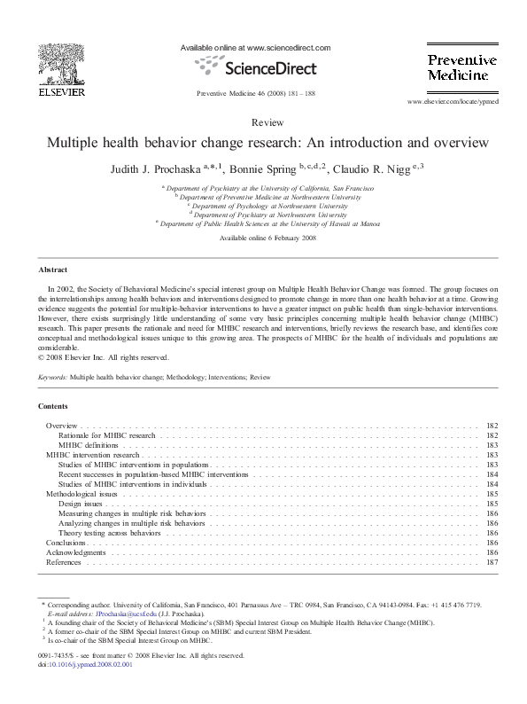 (PDF) Multiple health behavior change research: An introduction and ...