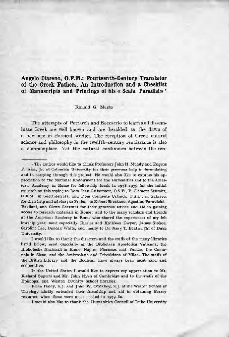 (PDF) "Angelo Clareno, OFM: Fourteenth Century Translator of the Greek ...