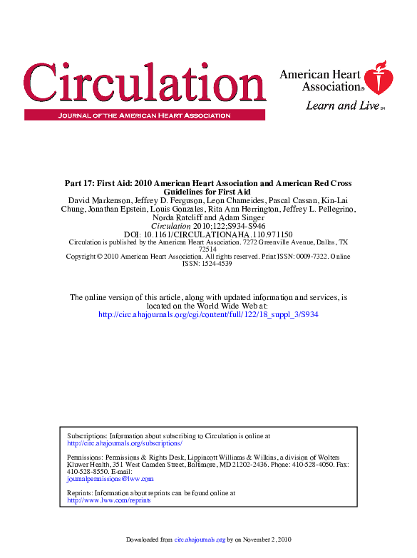 (PDF) Part 17: First Aid: 2010 American Heart Association and American ...