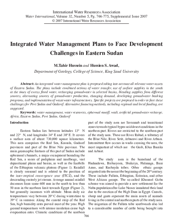 (PDF) Integrated Water Management Plans to Face Development Challenges ...