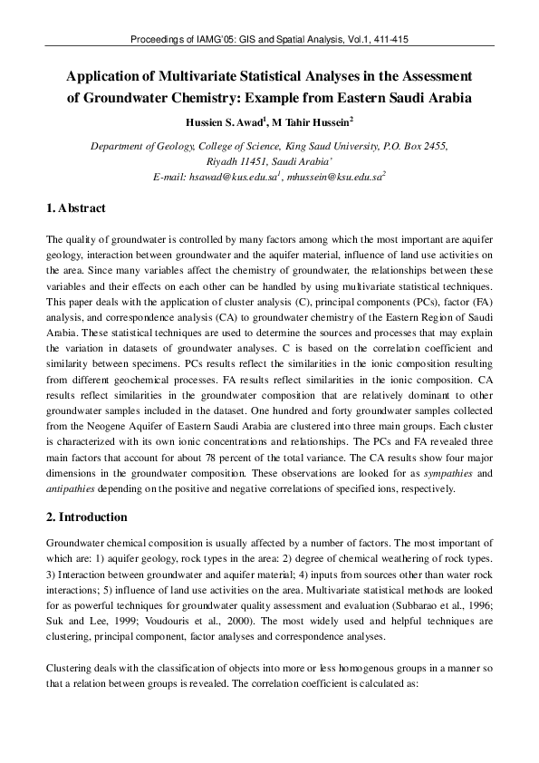 Pdf Application Of Multivariate Statistical Analyses In The Assessment Of Groundwater
