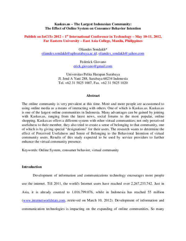 (PDF) Kaskus.us-The Largest Indonesian Community_The Effect of Online ...