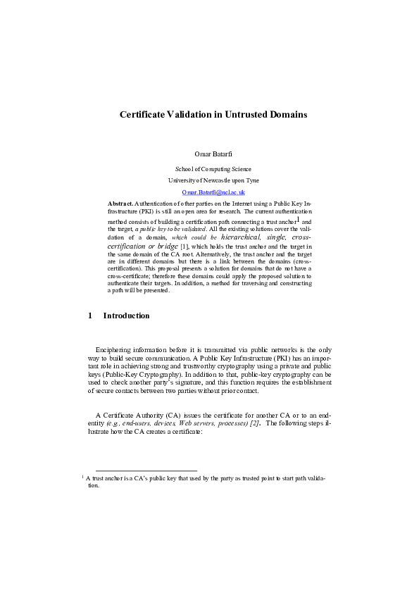Pdf Certificate Validation In Untrusted Domains
