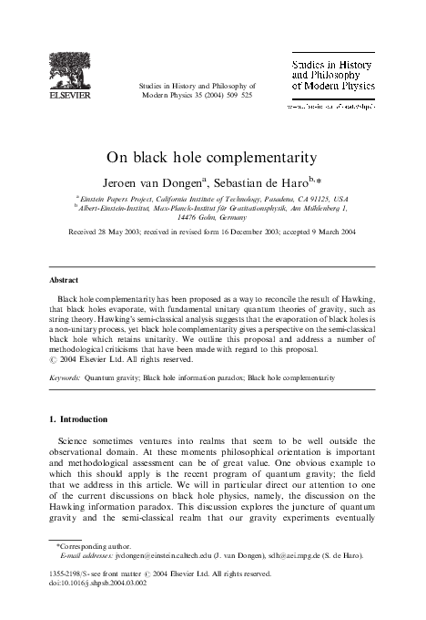 (PDF) On black hole complementarity