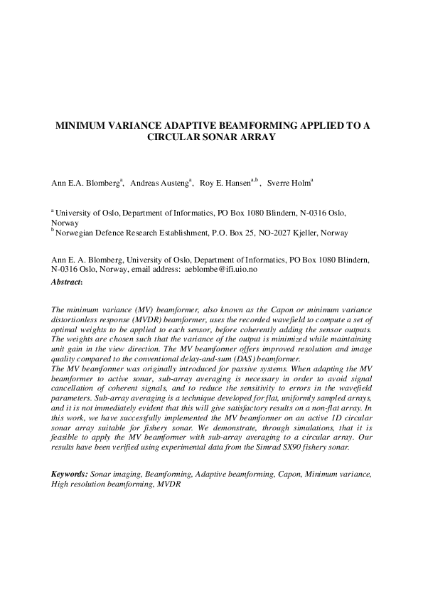 (PDF) MINIMUM VARIANCE ADAPTIVE BEAMFORMING APPLIED TO A CIRCULAR SONAR ...
